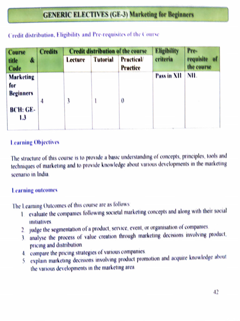 GENERIC ELECTIVES (GE3) Marketing For Beginners: Eligibility | PDF | Marketing | Consumer Behaviour