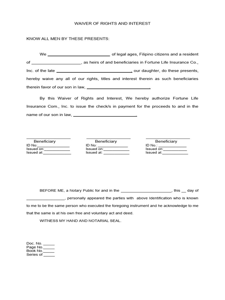 Waiver of Rights and Interest 1 | PDF