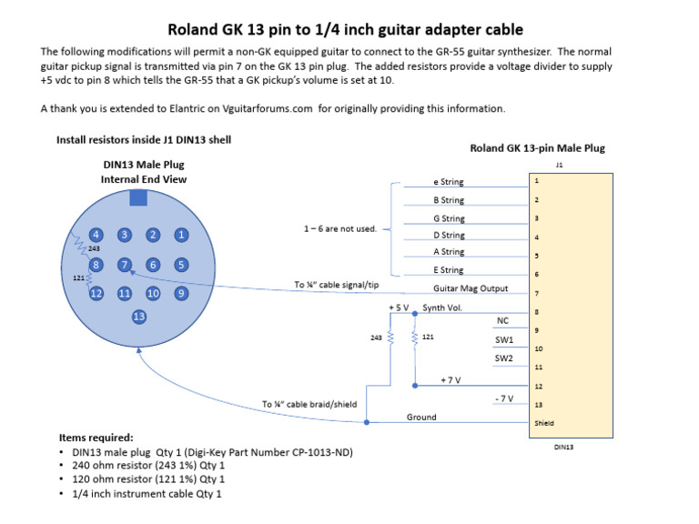 Roland GK 13 Pin To 1 4 Inch Guitar Adapter Cable | PDF