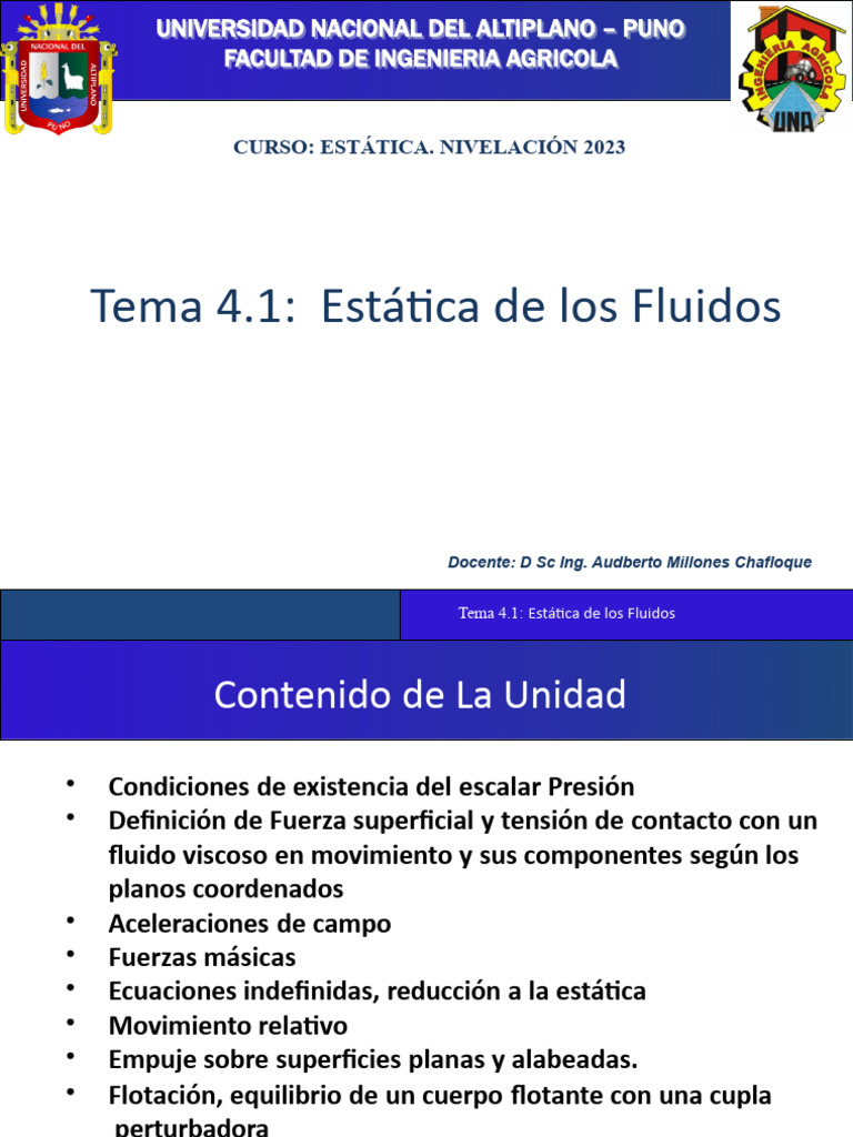 Tema 4.1 Estatica de Los Fluidos | PDF