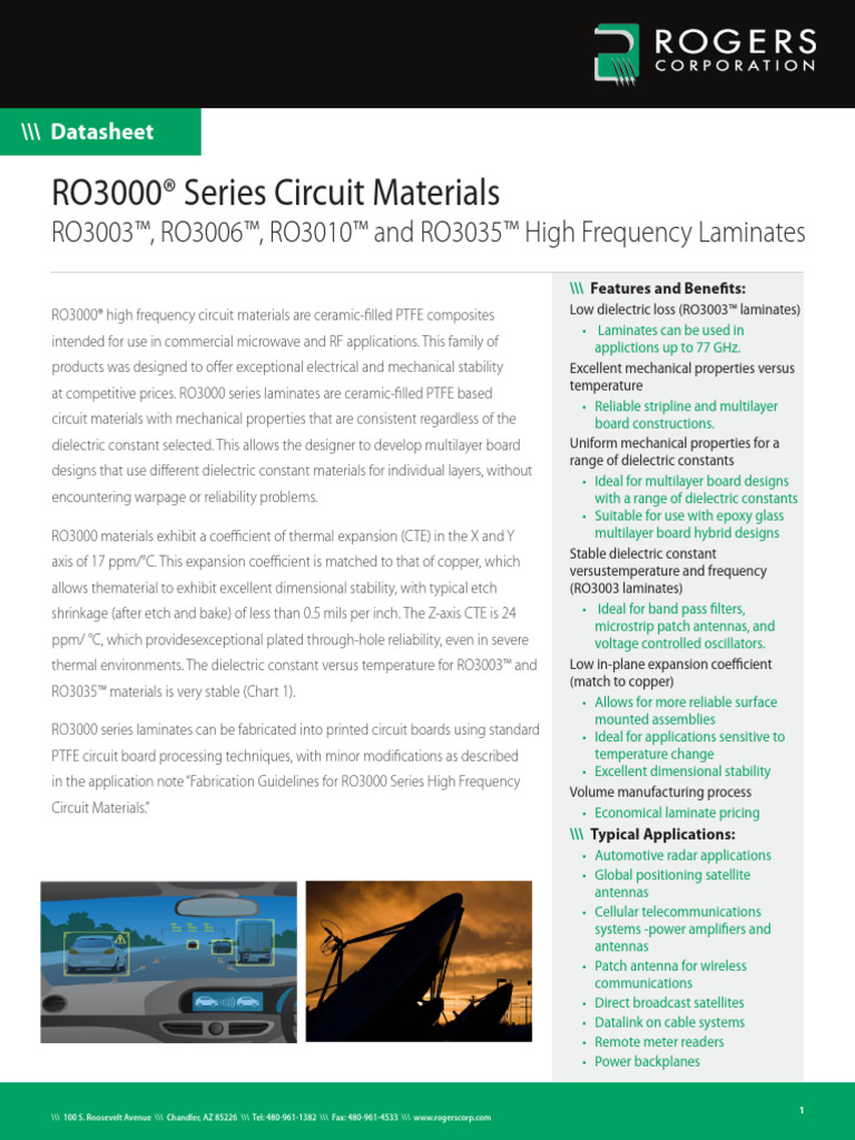 RO3000 Laminate Data Sheet RO3003 - RO3006 - RO3010 - RO3035 | PDF ...