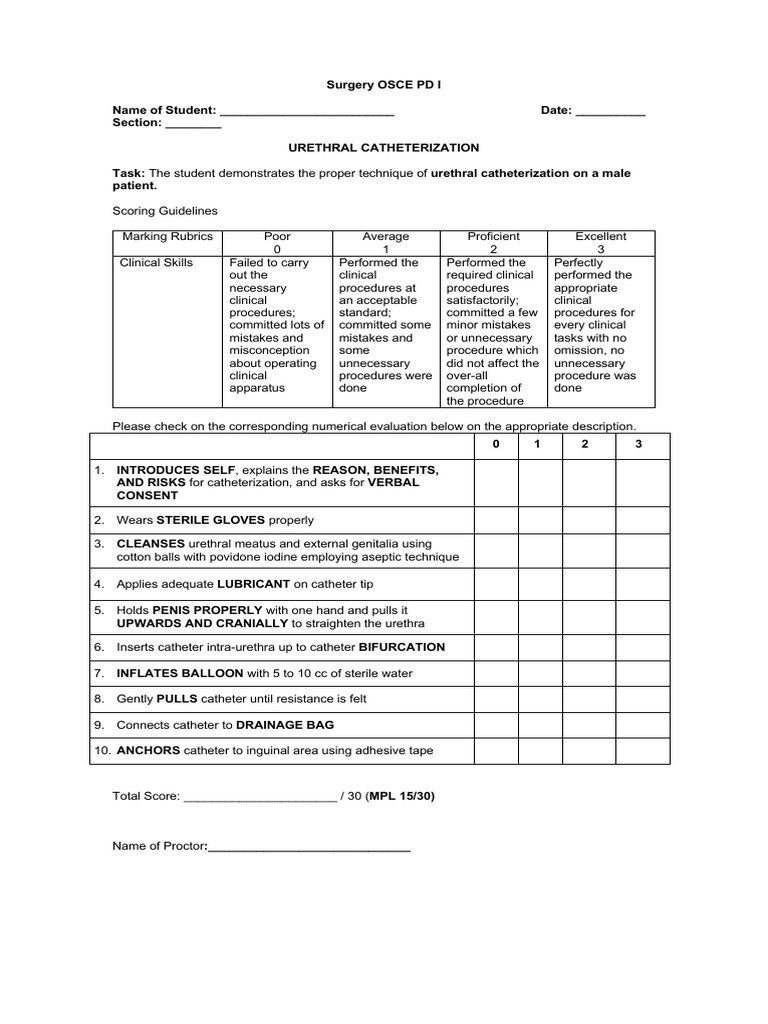 YL2 Minimum Competencies For Urethral Catheterization | PDF