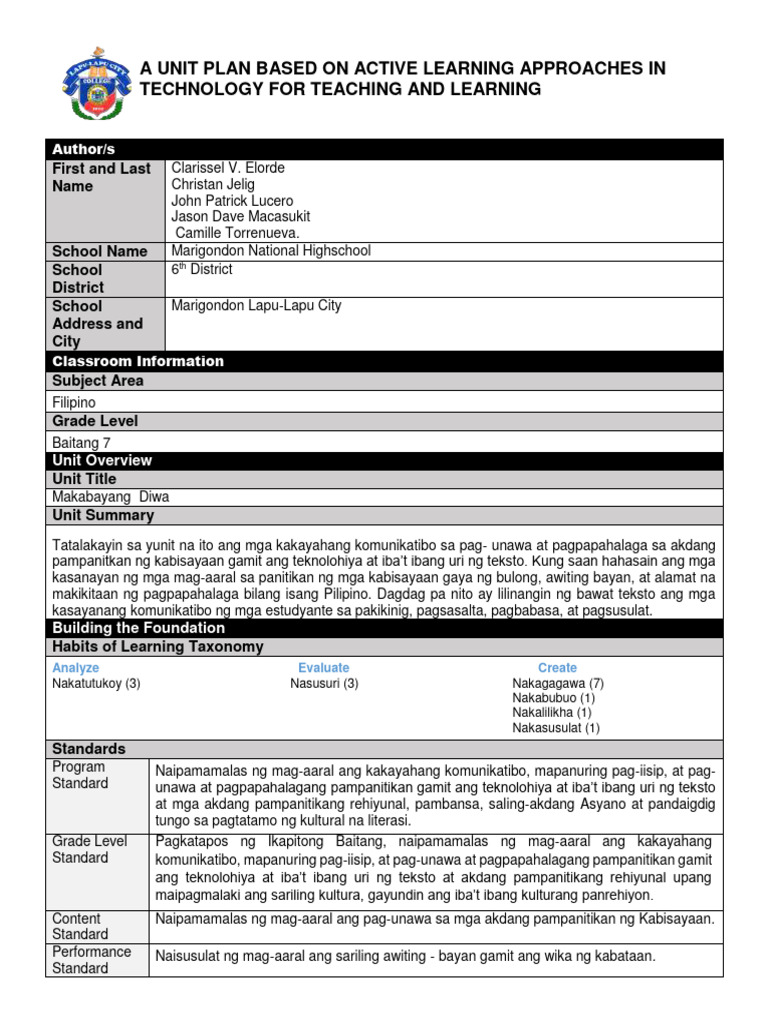 Final - Revised - Unit-Plan - (Group 1) | PDF