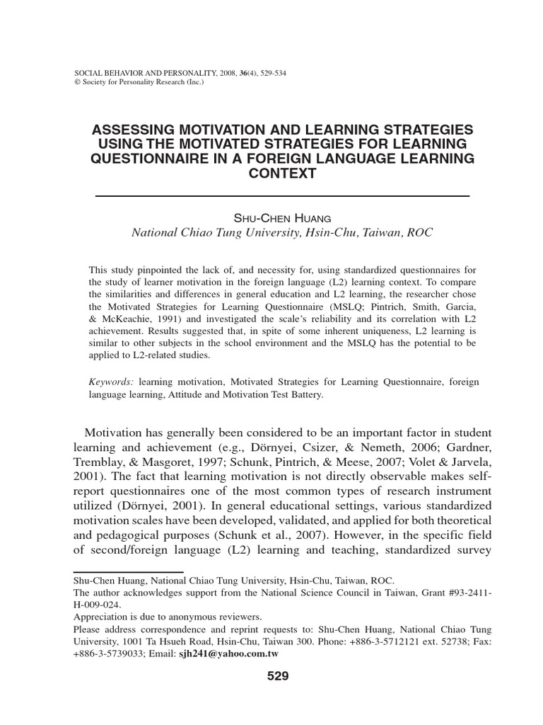 Assessing Motivation and Learning Strategies Using The Motivated ...