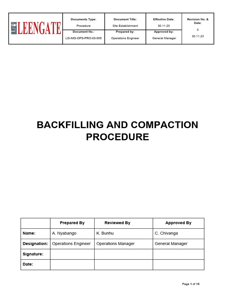 Lg-Ims-Ops-Pro-03-005 Backfilling and Compaction Procedure | PDF ...