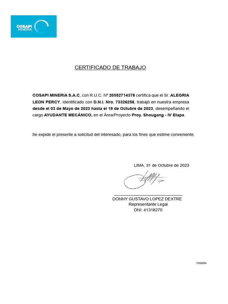 Certificado Cosapi | PDF