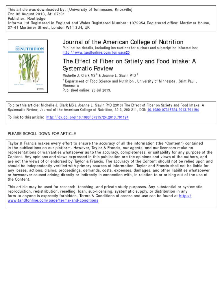 2013 - The Effect of Fiber On Satiety and Food Intake | PDF | Dietary ...