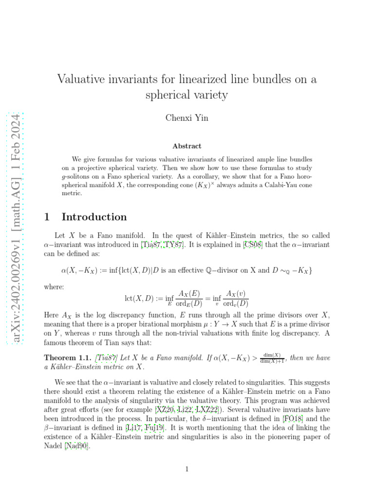 Valuative Invariants For Linearized Line Bundles On A Spherical Variety | PDF
