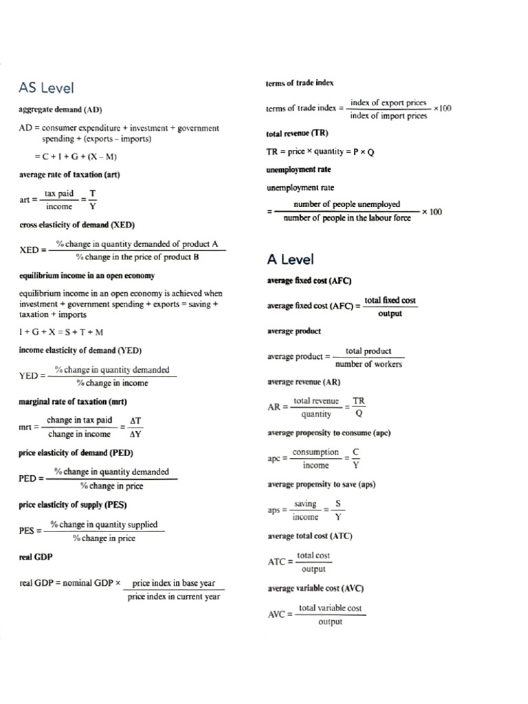 A Level Econ Formulas | PDF