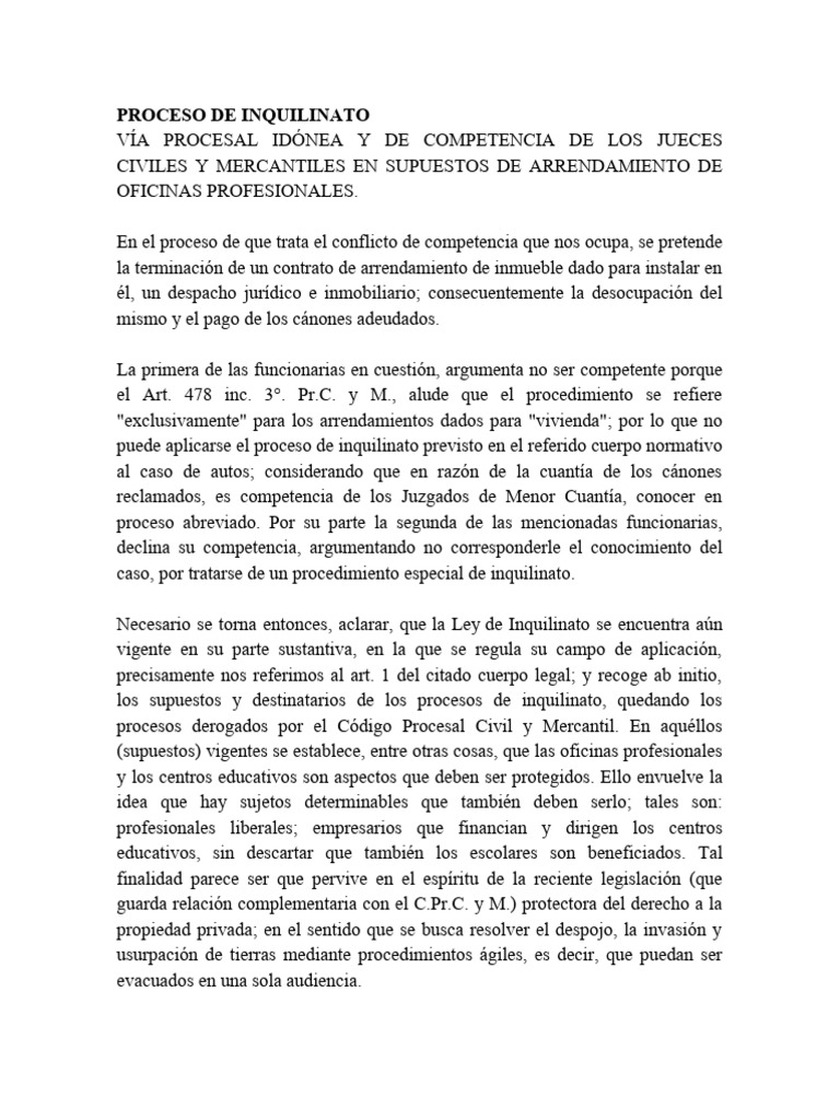 Proceso de Inquilinato | PDF | Ley procesal | Juez