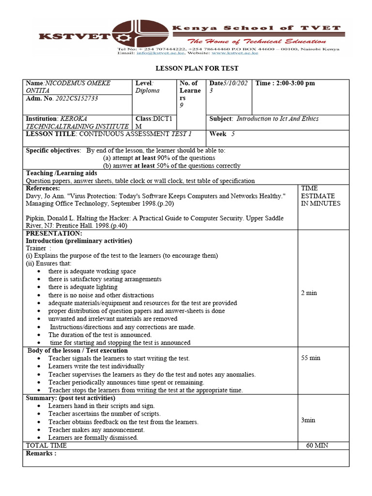 Lesson Plan Cat Ontita | Download Free PDF | Teachers | Learning