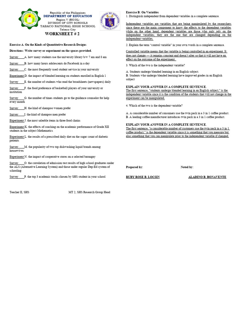 Identifying Variables in Research Exercises | PDF | Dependent And ...