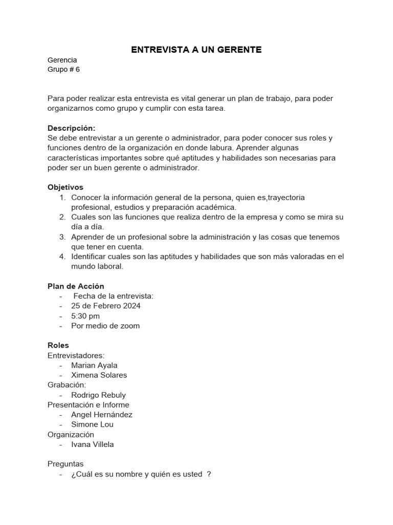 Entrevista a un Gerente: Roles y Habilidades | PDF
