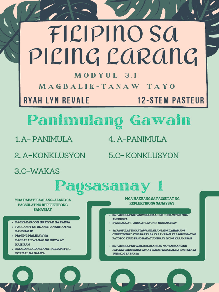 Filipino Sa Piling Larang Q3 - Module 3.1 Output | PDF