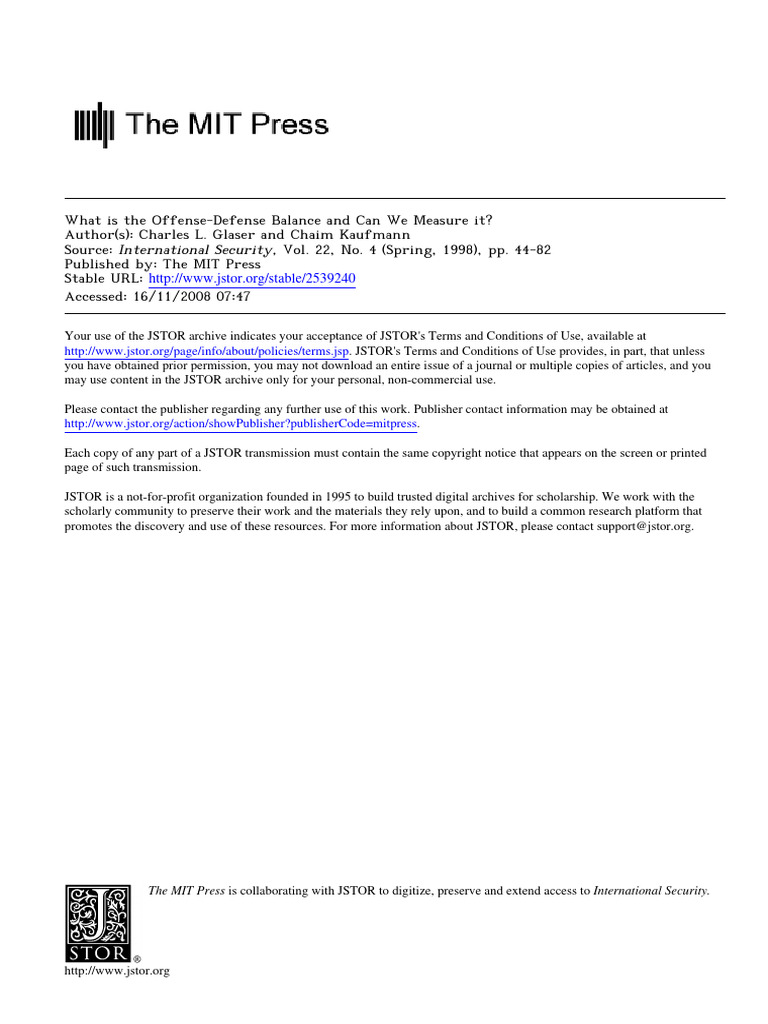 What Is The Offense-Defense Balance and Can We Measure It | PDF