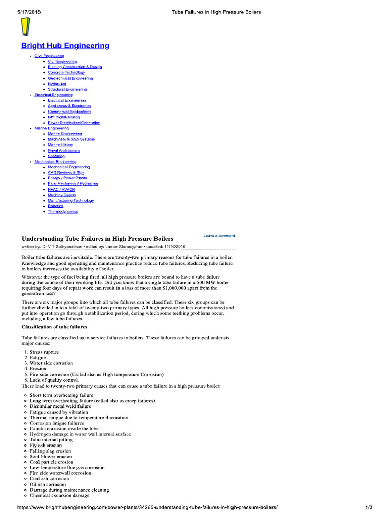 Tube Failures in High Pressure Boilers | PDF