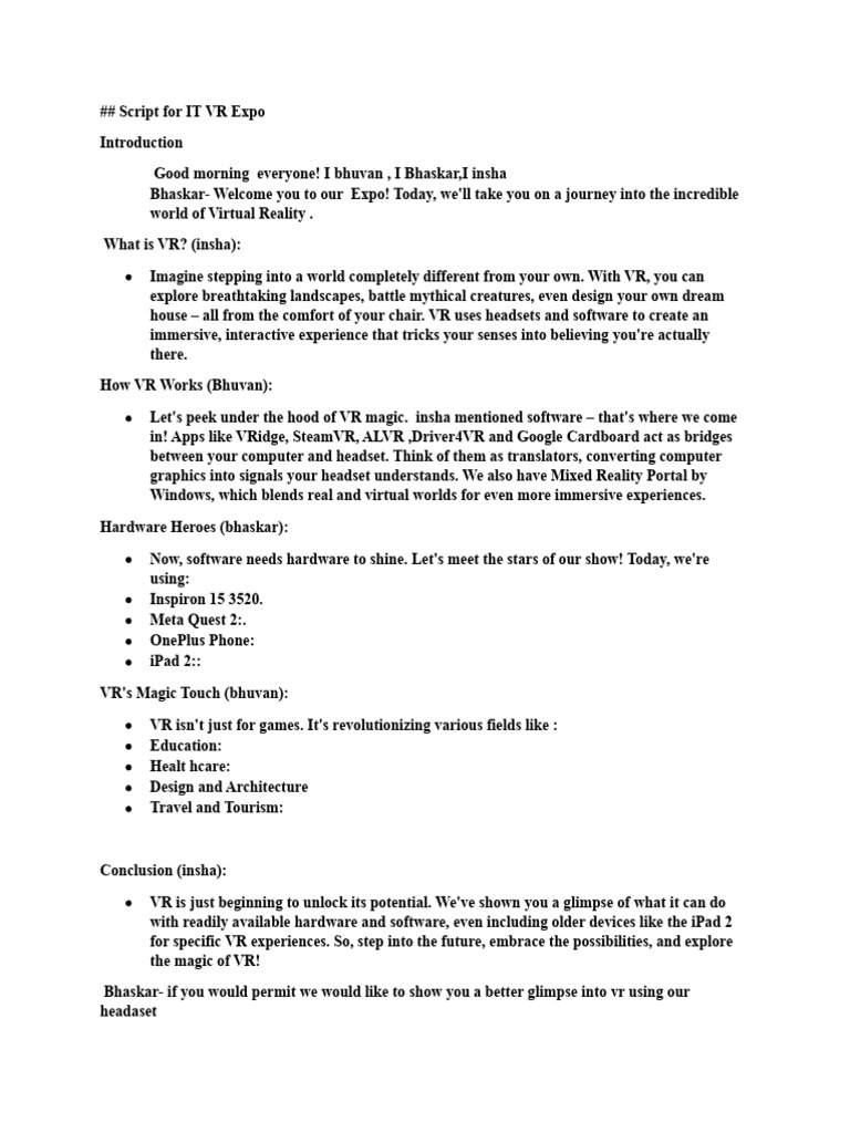 Script For It Vr Expo Pdf