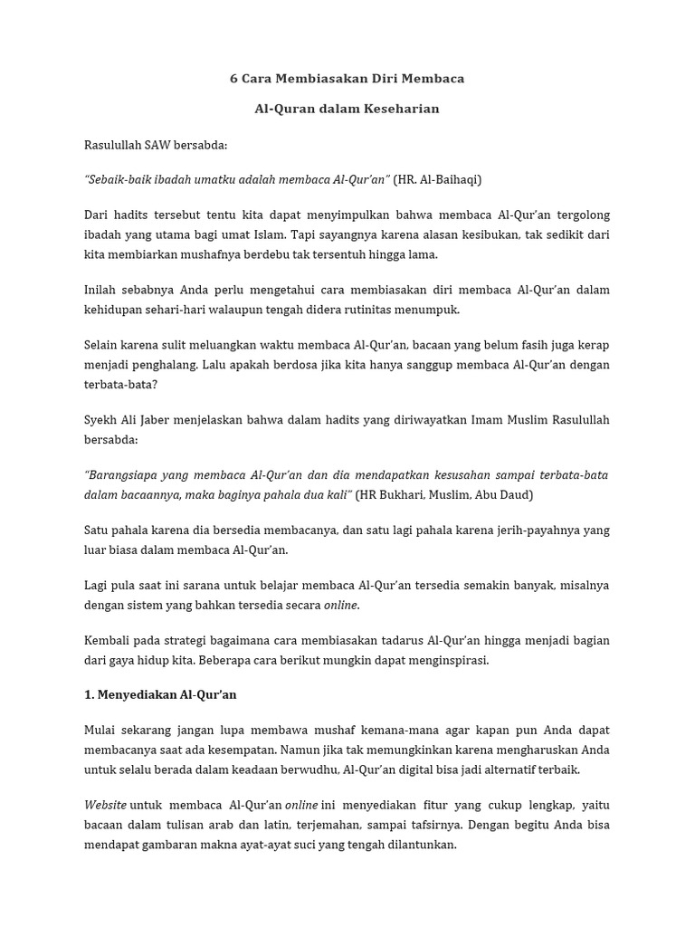Cara Membiasakan Tilawah | PDF | Pengembangan Diri