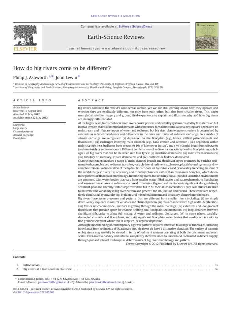 How Do Big Rivers Come To Be Different | PDF | River | Drainage Basin