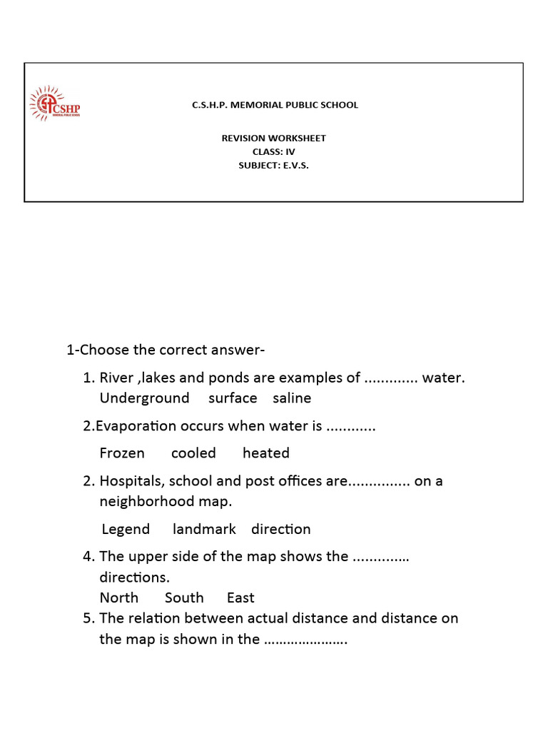 Grade 4 EVS Revision Worksheet | PDF | Art | Science & Mathematics