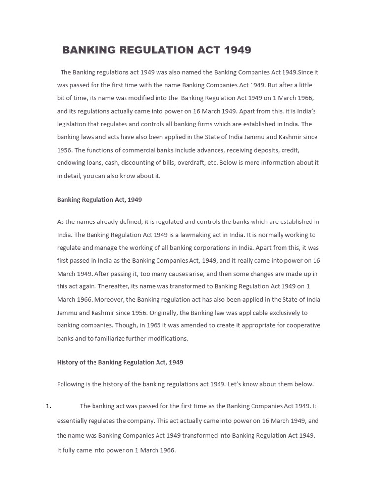 Overview of Banking Regulation Act 1949 | PDF | Banks | Bank Regulation
