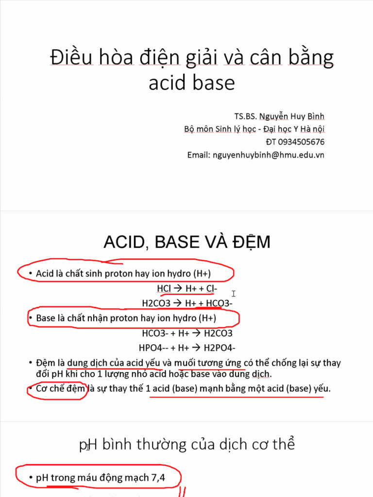 Lec11 (SL) Điều hoà điện giản, cân bằng Acid - Base | PDF