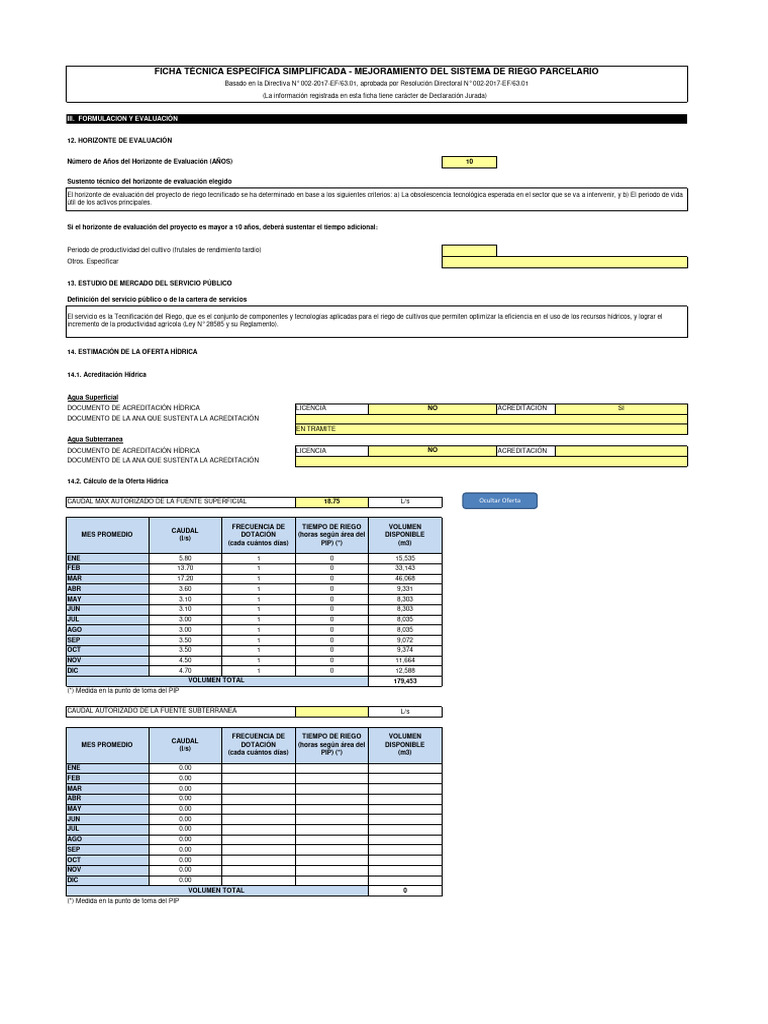 Balance Hidrico Ficha Simplificada de Sistema de Riego Tecnificado | PDF | Riego | Agua