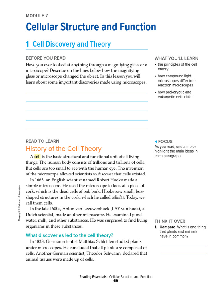 Reading Essential - Cell Structure and Function | PDF | Cell Membrane ...