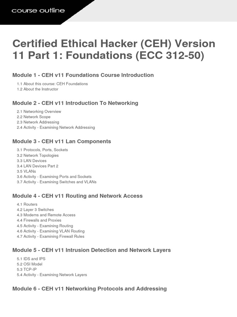 CEH v11 Part 1 Foundations Outline | PDF | Computer Network | Internet Protocol Suite