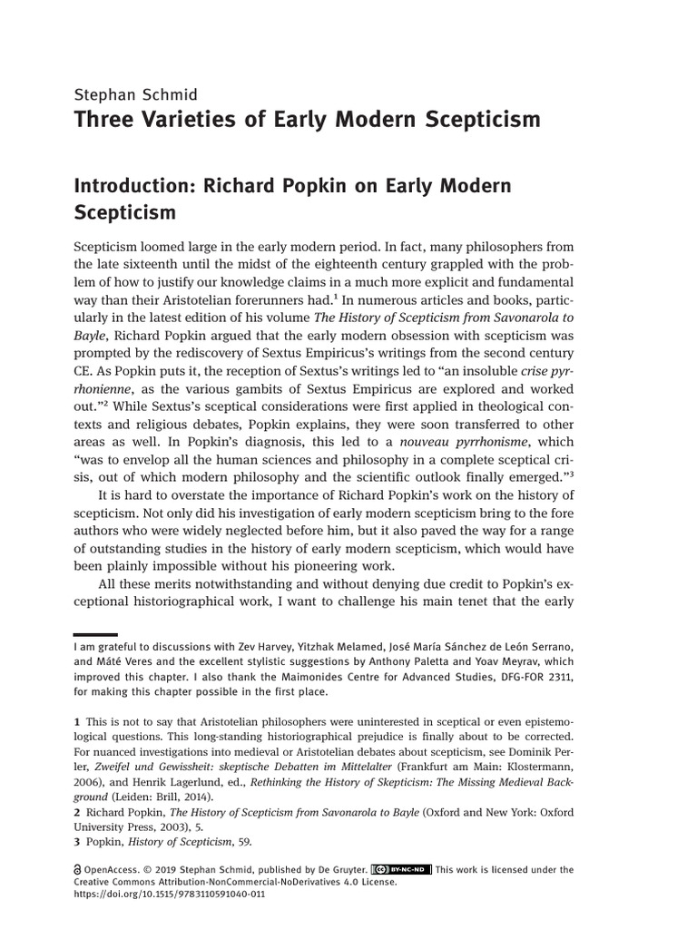 SCHMID, 2019. Three Varieties of Early Modern Scepticism | PDF | Skepticism | David Hume