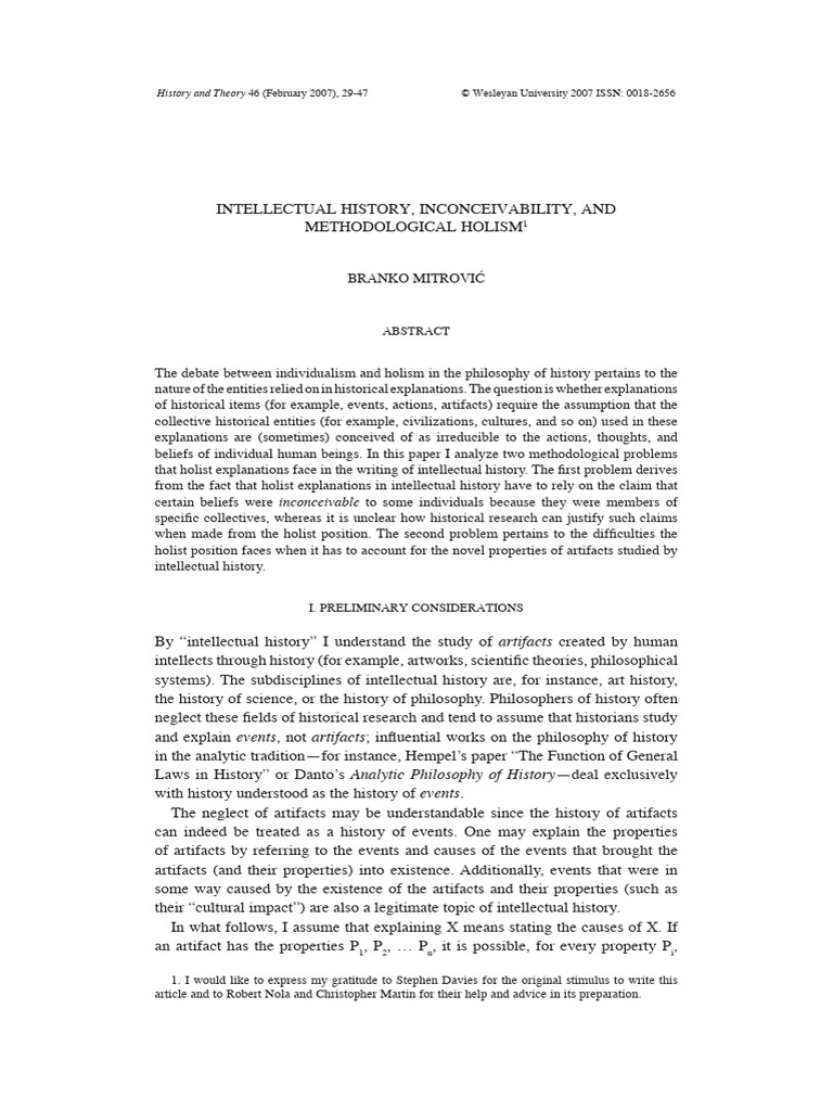 MITROVIC, 007. Intellectual History, Inconceivability, and ...