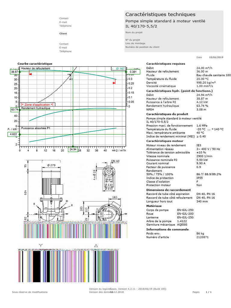 Caractéristiques Techniques: Pompe Simple Standard À Moteur Ventilé IL ...