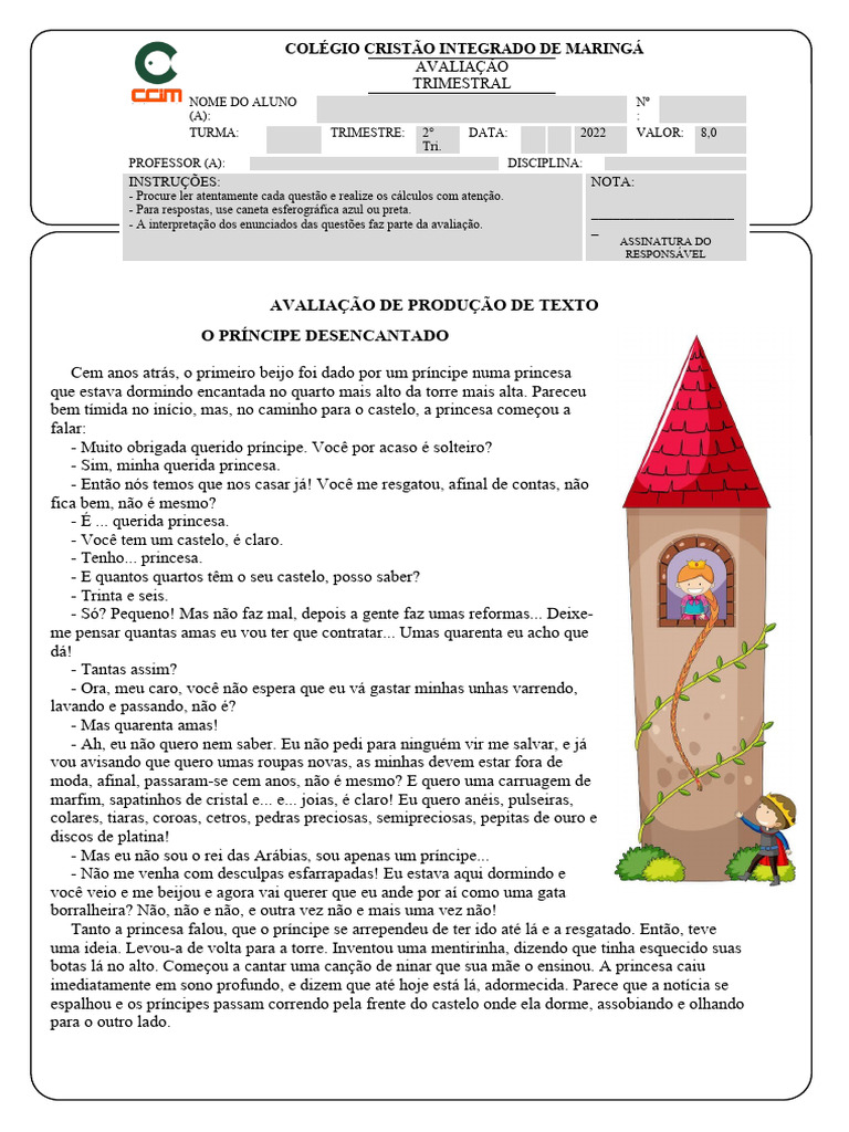 Prova De Produção De Texto 6 Ano Pdf