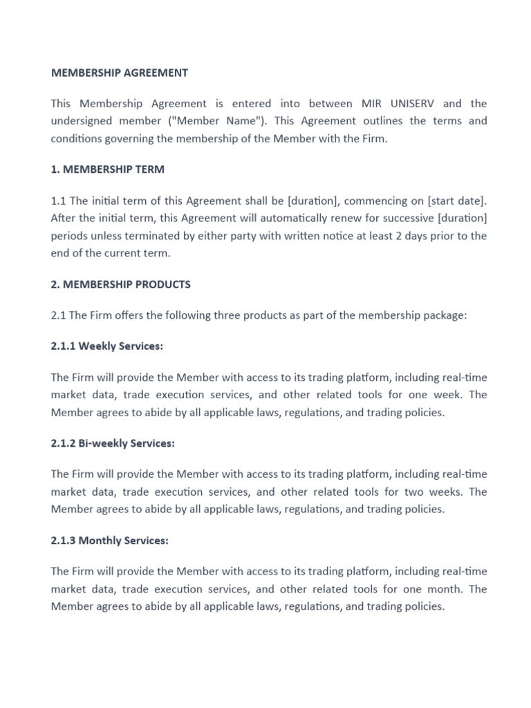 MIR Membership Agreement | PDF