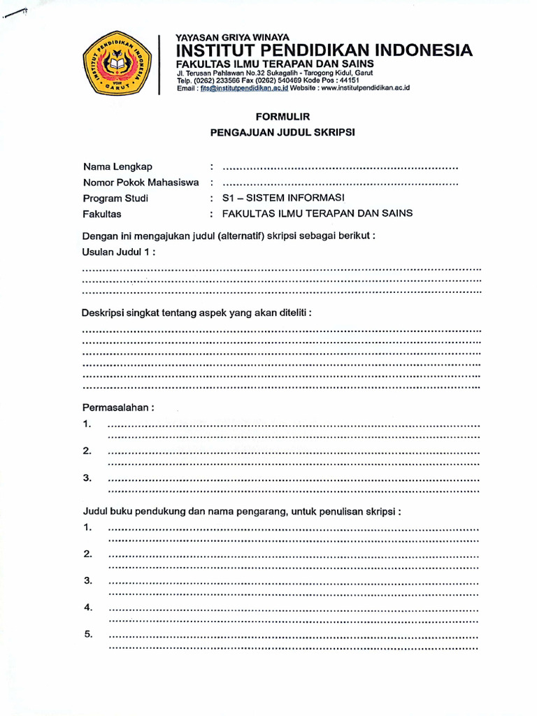 Format Pengajuan Judul Skripsi | PDF