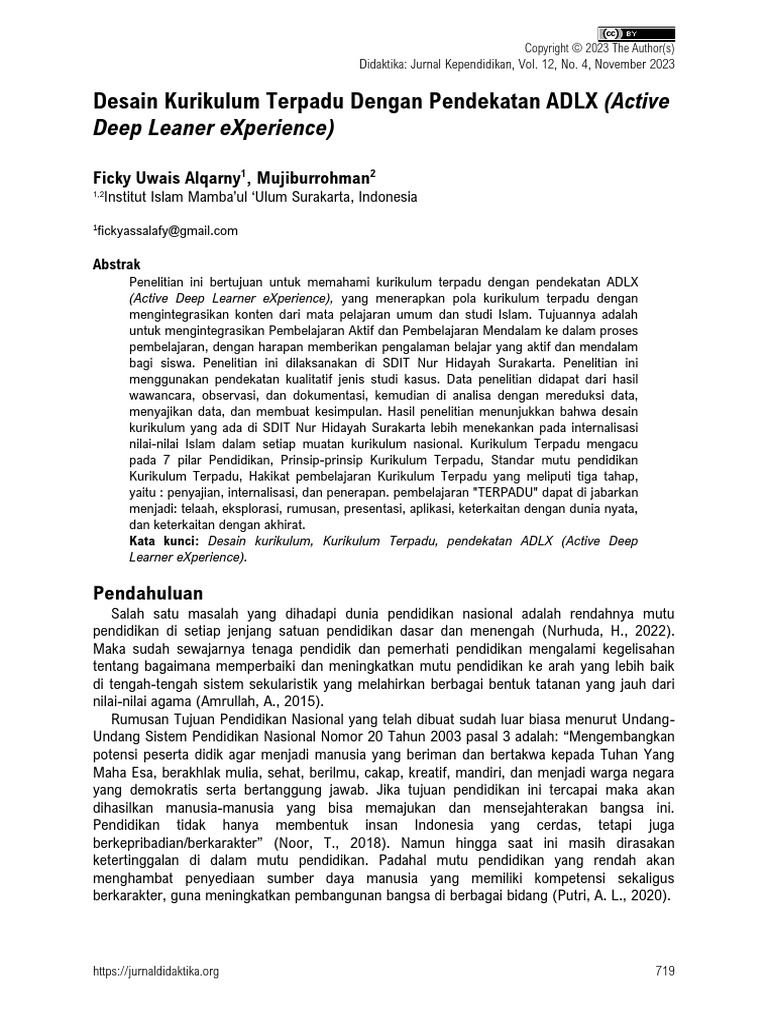 Desain Kurikulum Terpadu Dengan.... | PDF