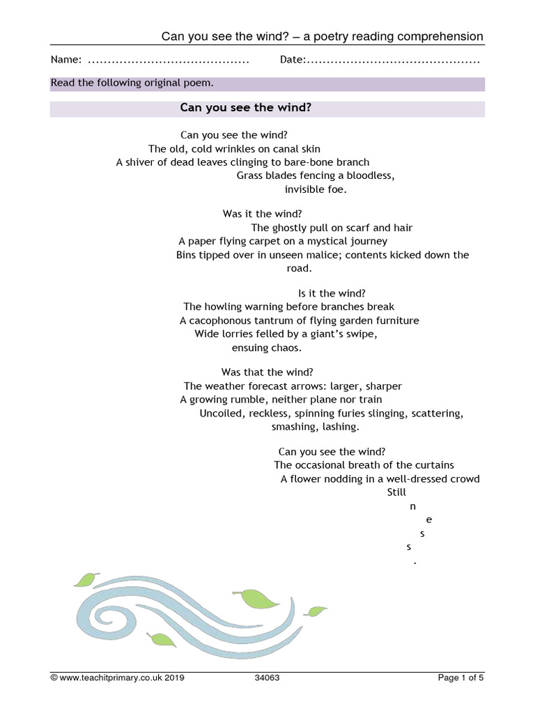 Can-you-see-the-wind-Questions POETRYhi | PDF | Poetry | Reading ...