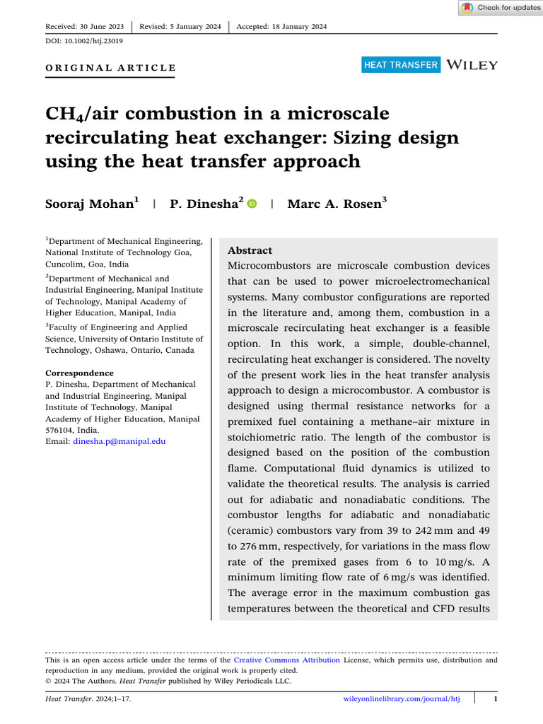 Heat Trans - 2024 - Mohan - CH4 Air Combustion in A Microscale ...