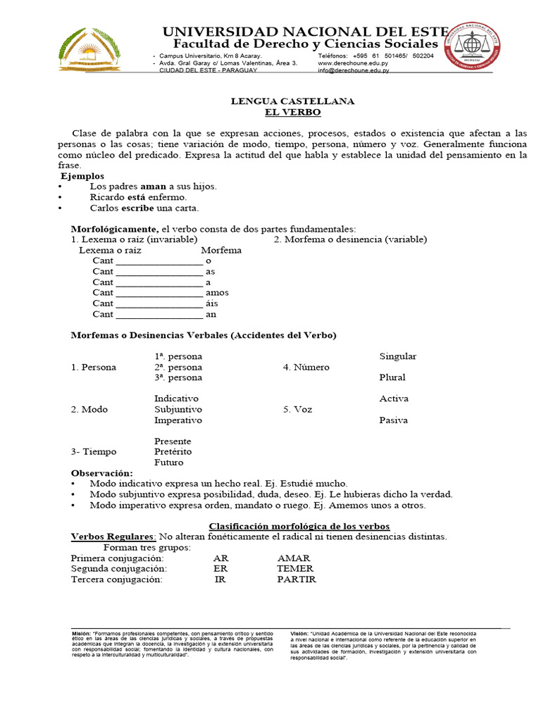 El Verbo - Clase 3 - 6 - 12 | PDF | Verbo | Numero Gramatical