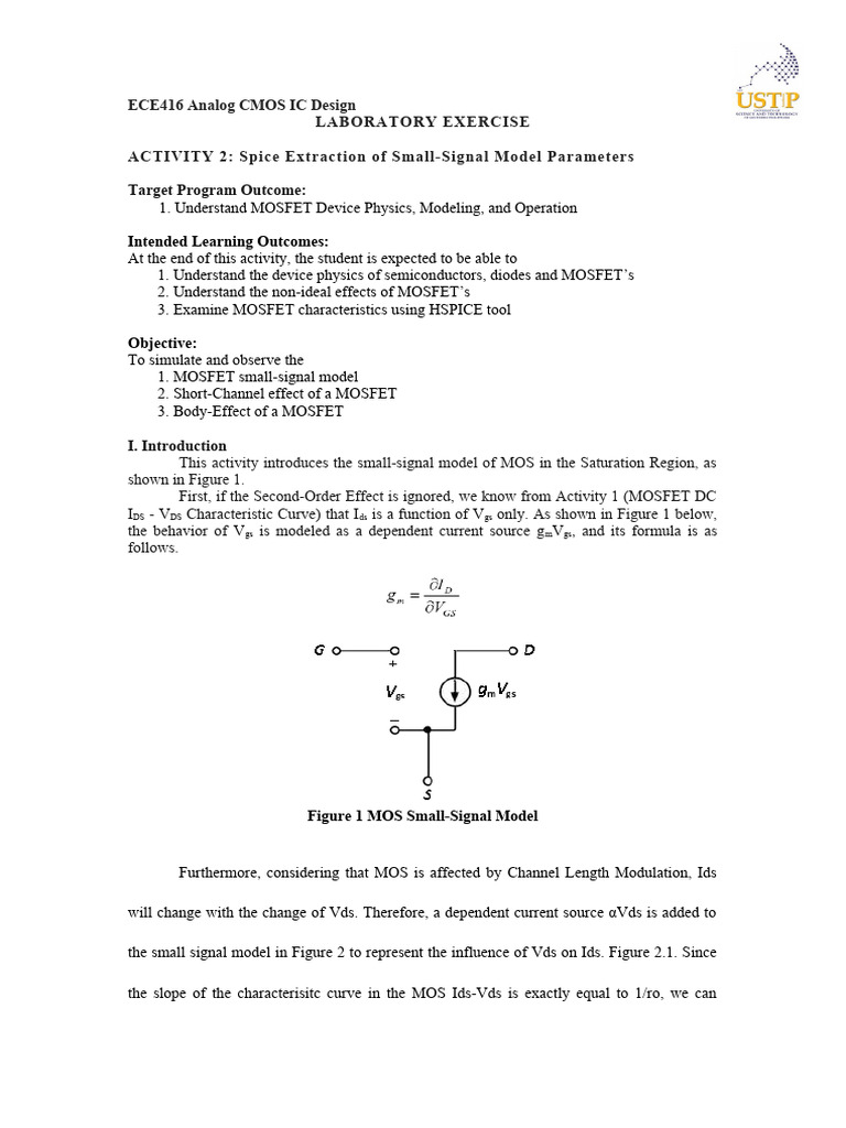 Activity 2 Spice Extraction Of Small Signal Model Parameters Pdf