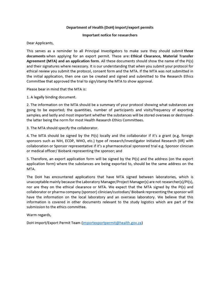 DoH Import Export Permits | PDF