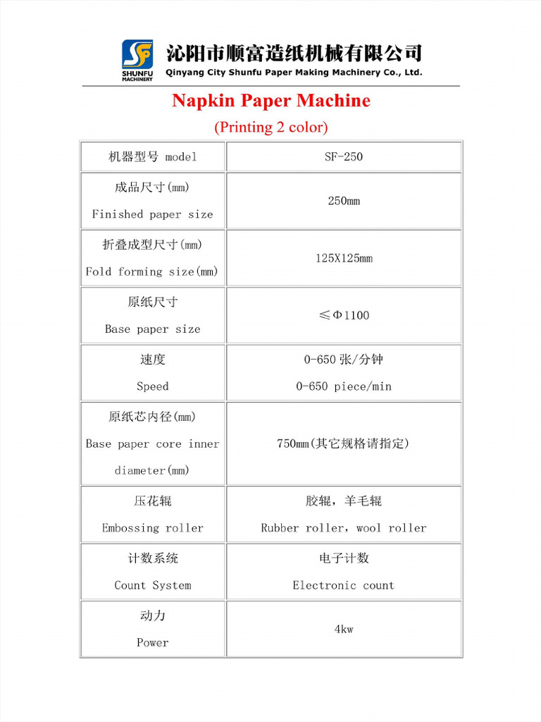 250 Napkin Color Paper Machine 1 | PDF