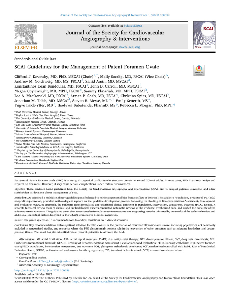 SCAI Guidelines for PFO Management | PDF | Stroke | Randomized Controlled Trial