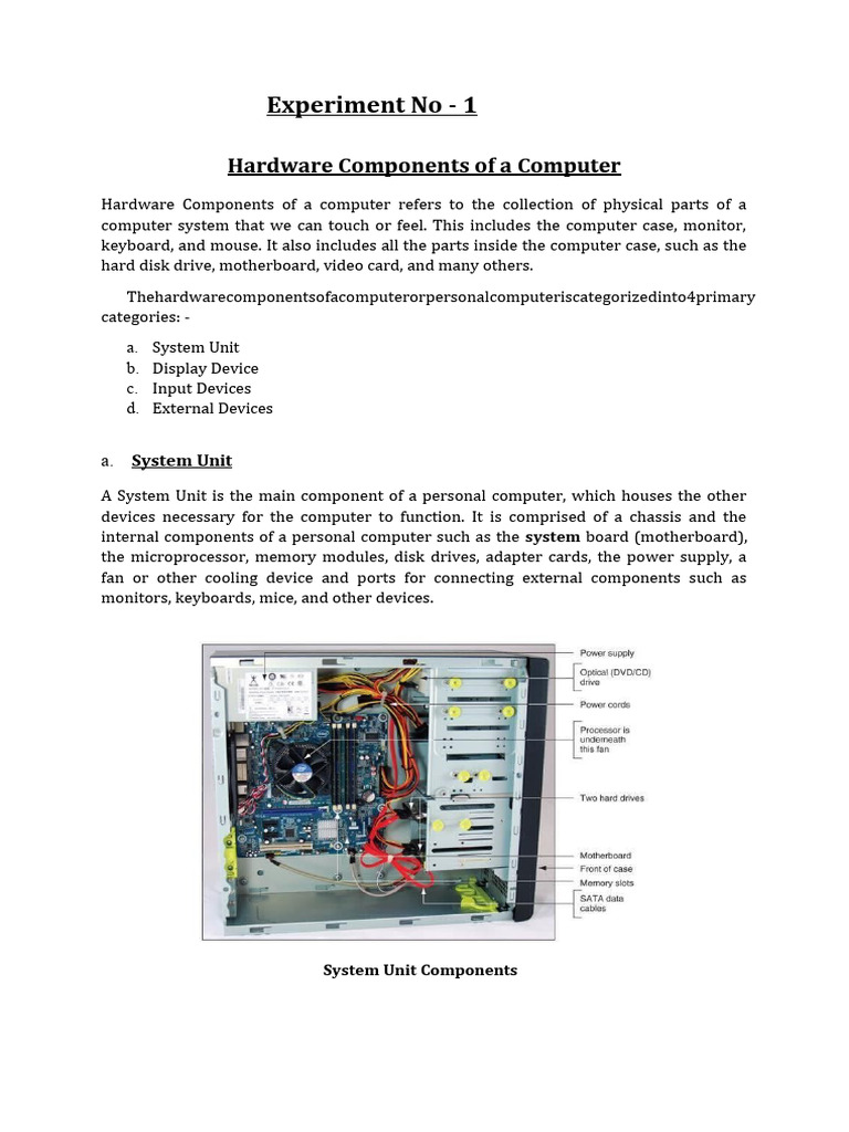 Experiment No - 1: Hardware Components of A Computer | PDF