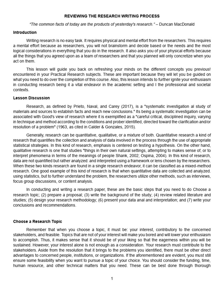Lesson 1 Reviewing The Research Writing Process | PDF