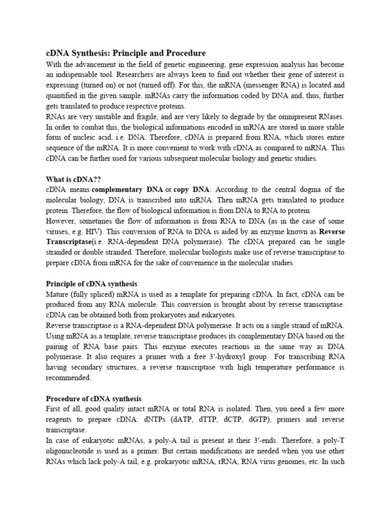 Unit2 - cDNA Library Generation | PDF