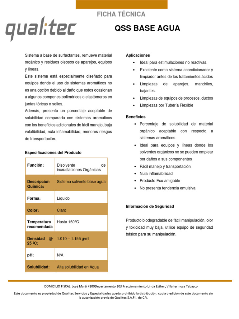 Ficha Tecnica Qss Base Agua 2023 | PDF | Solvente | Agua