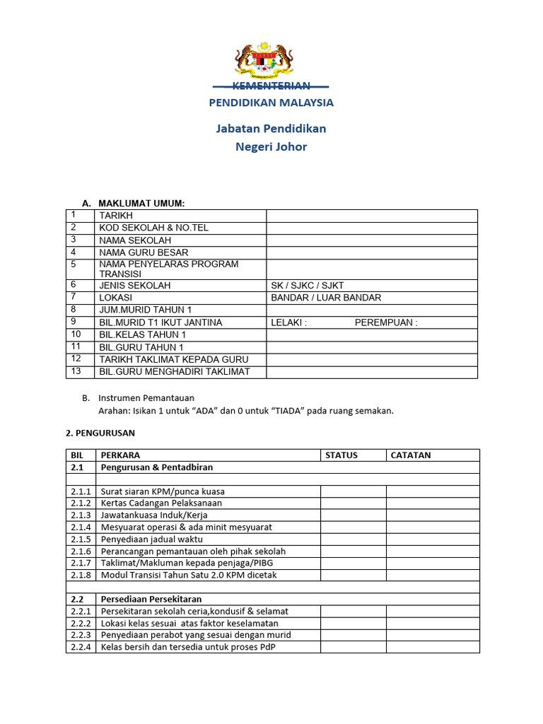 Instrumen Pemantauan Transisi Mac 2023 | PDF