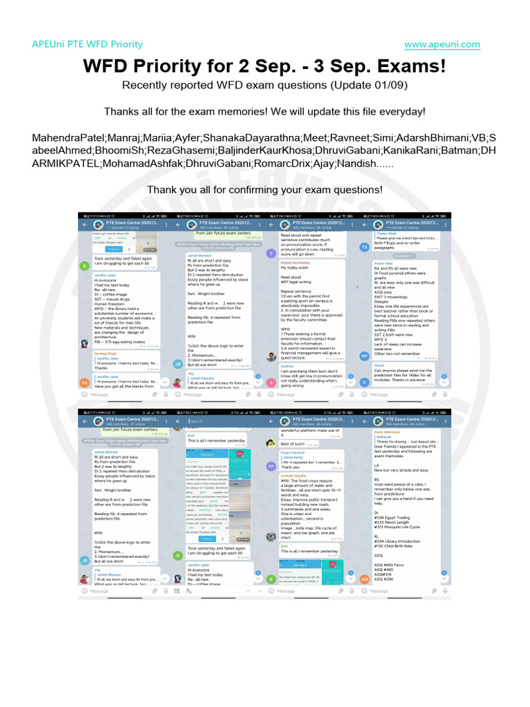 WFD Priority For 2nd Sep - 3rd Sep Exams | PDF