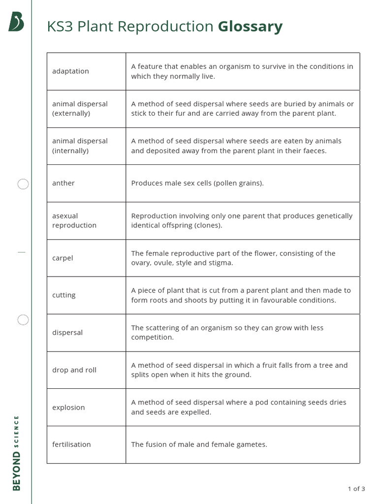 Plant Reproduction Glossary | PDF | Plant Reproduction | Flowers